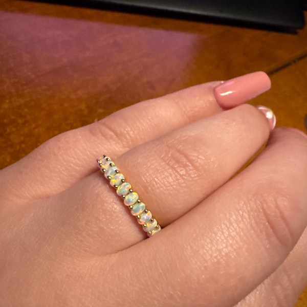 Opal Eternity Ring, Dainty Opal Ring, Gold Opal Ring, Silver Opal Ring, Minimalist Ring, Opal ...