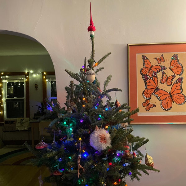 1 Czech Blown Glass Mushroom Tree Topper Christmas Ornament Decoration ...