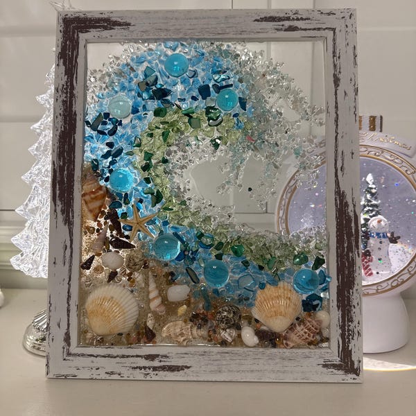 Seashell Sandbar Coastal Sea Glass Art, Ocean Glass Art, Coastal Window ...