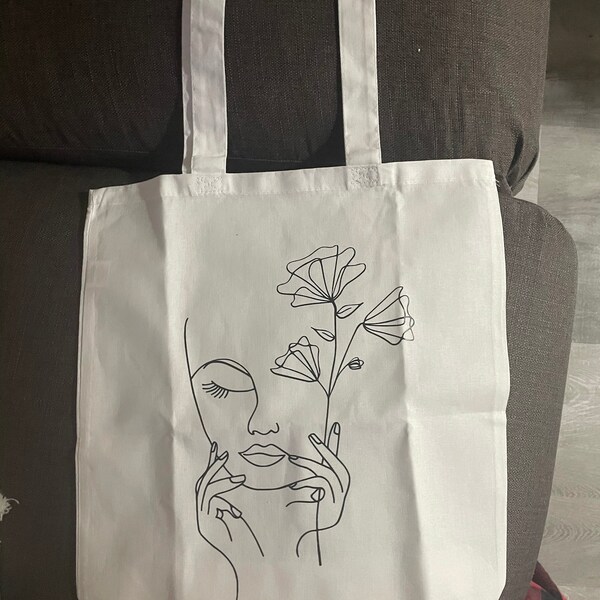 One Line Face Tote Bag, Shoulder Bag, One Line Drawing Tote Bag, Cotton ...