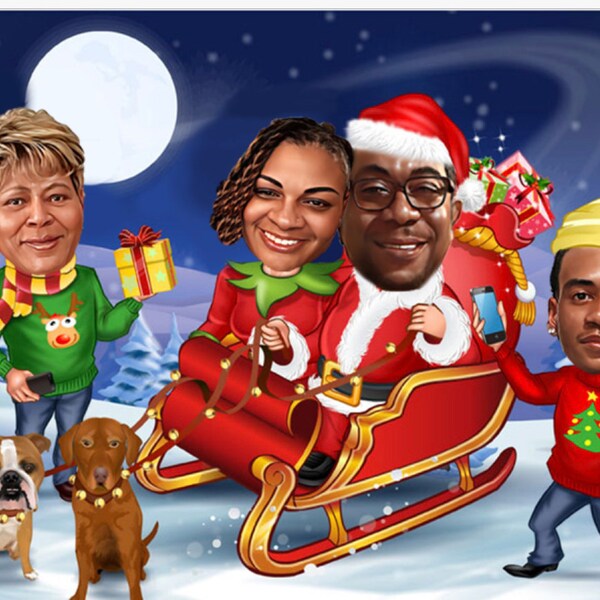 Christmas Cards, Custom Cartoon Family Portrait Gift, Holiday Cards ...