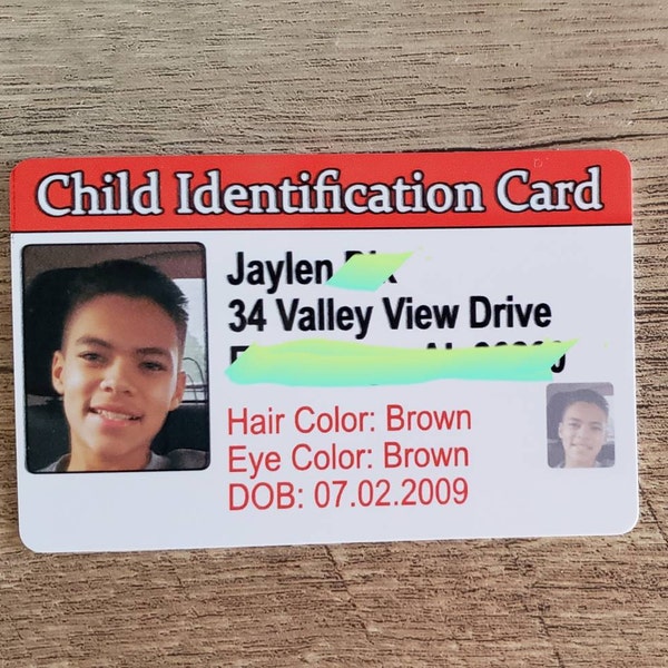 Custom Child Identification Card, Double Sided Add Your Info and Kid's ...