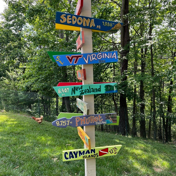 Directional Wood Family Sign, Destination Mileage Sign Post, Gift for ...