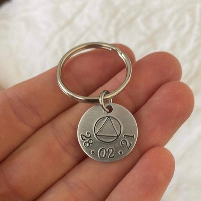 Personalized Sobriety Keychain Sober Date AA Keychain Date - Etsy
