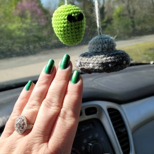 Amigurumi Alien and Ufo Car Rear View Mirror Accessories MADE TO ORDER ...