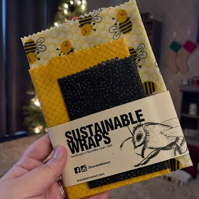 S/M Sustainable Wraps, Set of 2, Reusable Beeswax Food Wrap, Eco ...