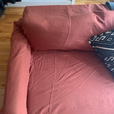 Rusty Linen Couch Cover, Rust Linen Drop Cloth Sofa Cover, Natural Sofa ...