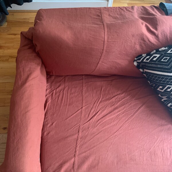 Rusty Linen Couch Cover, Rust Linen Drop Cloth Sofa Cover, Natural Sofa ...