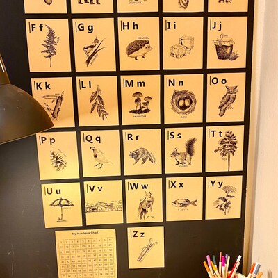 English Alphabet Cards, Printable Flash Cards, Woodland Nursery Decor ...