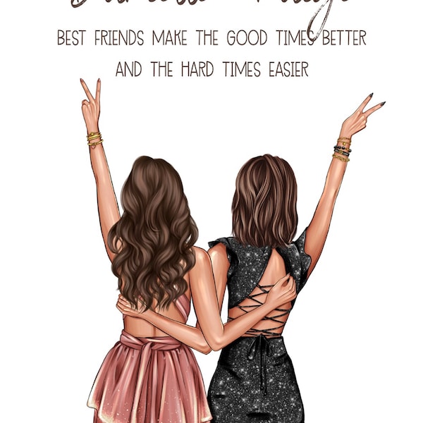 Custom Friend Prints, Personalized Best Friend Portrait, Best Friends ...