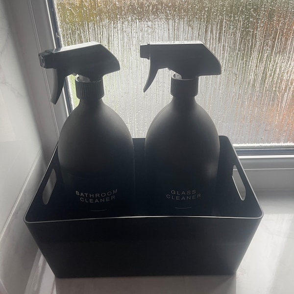Matte Black Glass Spray Bottle - Refillable Coloured Trigger Spray ...
