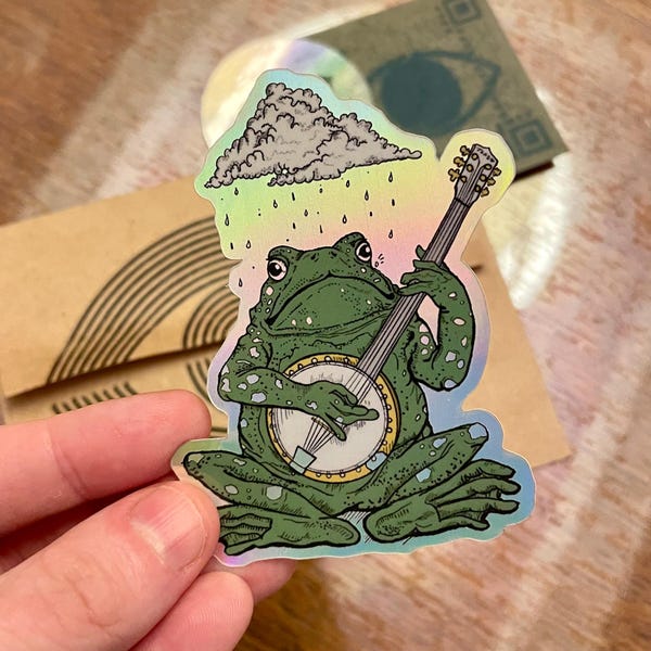 Banjo Frog // Holographic Sticker - Etsy