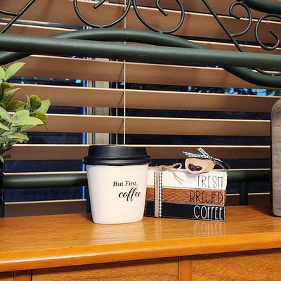 Coffee Mini Wood Book Stack With Scoop/ Coffee Bar/ Tier Tray Decor ...