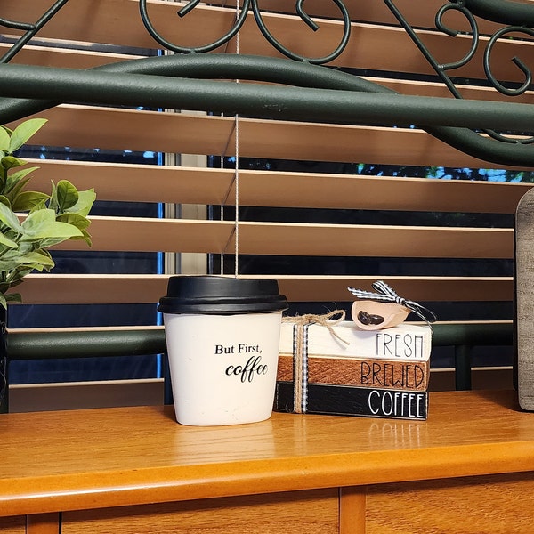 Coffee Mini Wood Book Stack With Scoop/ Coffee Bar/ Tier Tray Decor ...