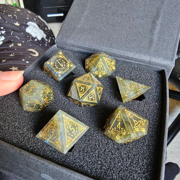 Full Set Labradorite Polyhedral Dice Set Set Warlock Style - Dungeons ...