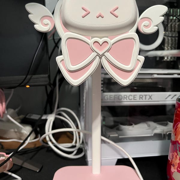 Cute Headphone Stand - Set With Cat, Ribbon and Heart Accessory - Fully ...