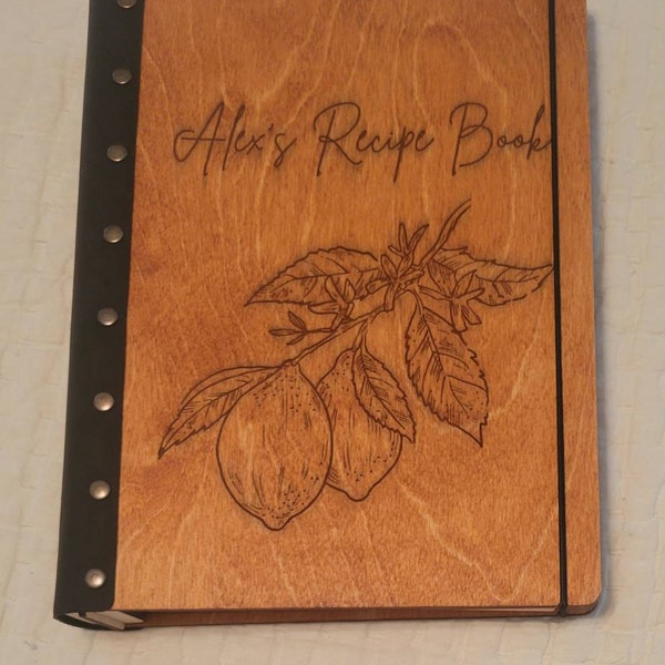 Leather Bound Cookbook Wooden Cover Drink Recipe Notebook Personalized ...