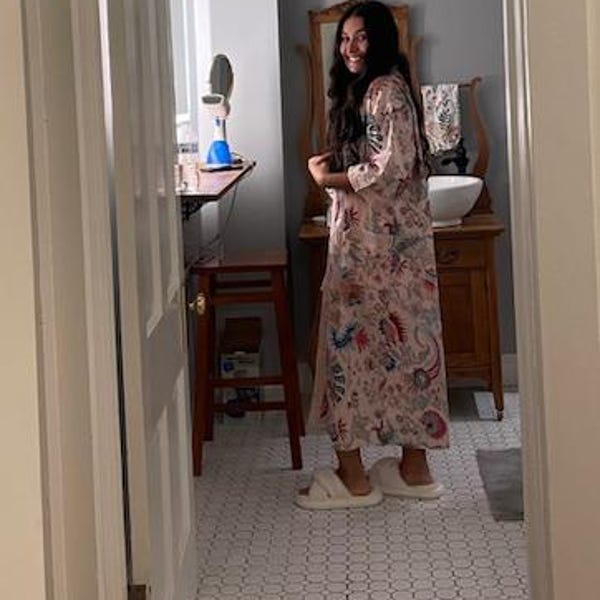 Pink Bird Print Velvet Kimono Robes, Morning Tea Velvet Coat ...