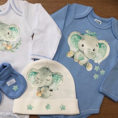 Elephant Baby Mint. Watercolor Little Animal Clipart, Africa, Neutral ...