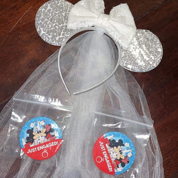 Silver Rose Gold Bride Veil Minnie Mouse Ears, Disney Mickey Ears ...
