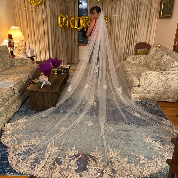 Unique Colorful Flower Veil, Mermaid Tail Colorful Lace Bridal Veil ...