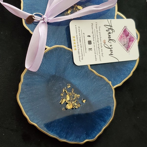 Resin Coaster Set-dark Navy Agate Geode Resin Coasters With Gold ...