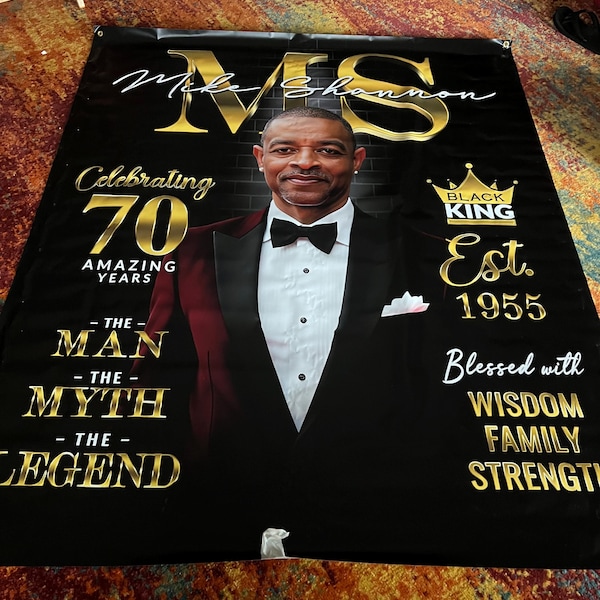 Custom Birthday Backdrop for Men, Red Gold Luxury Backdrop With Photo ...