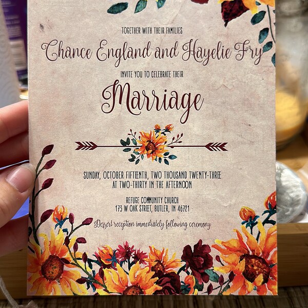 Rustic Sunflower Fall Wedding Invitation,fall Wedding Invite,sunflowers ...