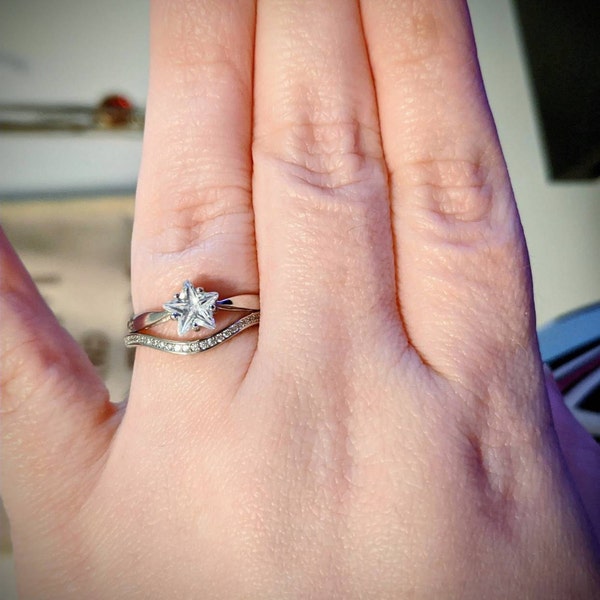Solitaire Star Bridal Set Ring Star Cut Engagement Ring W/ Curve ...
