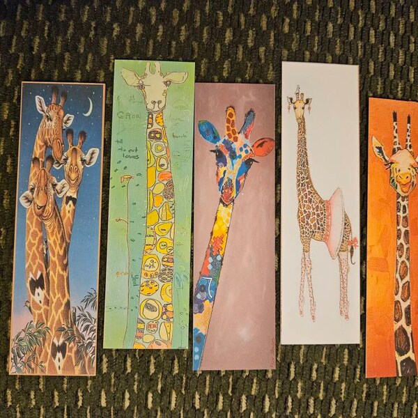 Whimsical Giraffe 5 Bookmark Set, Animal Lovers Gift Set, Book Lovers ...