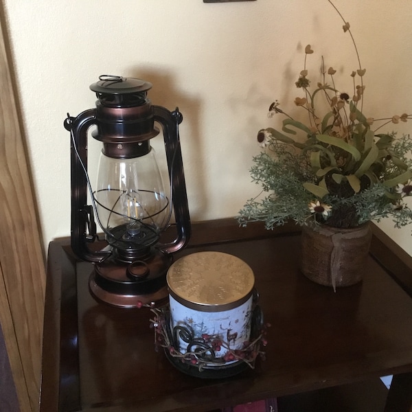 Electric Lantern Table Lamp ANTIQUED COPPER-BRONZE | 12" Electric ...