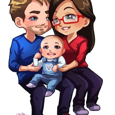 CUSTOM Chibi Family Portrait Customized Anime Art Portrait Manga ...