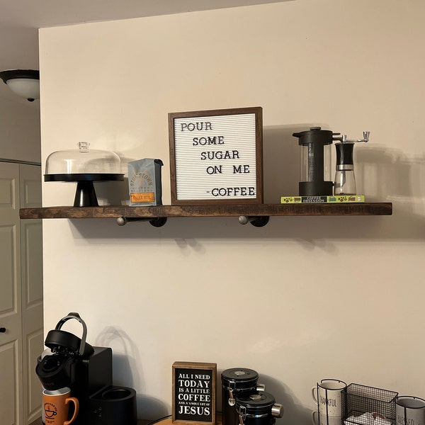 A Rustic Floating Shelf, Coffee Bar Kitchen Shelves, Industrial Shelf ...