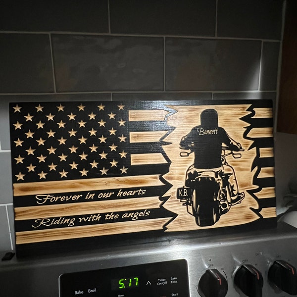 Etched Pine Motorcycle Memorial Flag: Custom Rider Plaque - Etsy