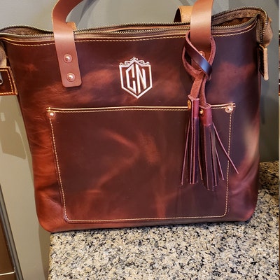 Monogrammed Leather Tote Bag for Women Valentine Gift Large Monogram ...