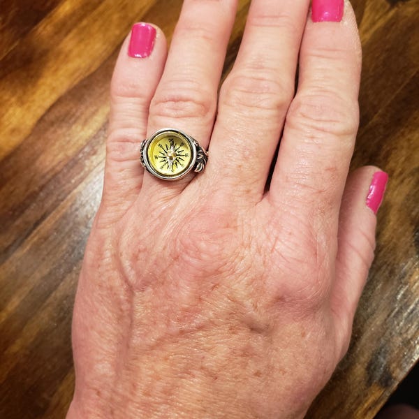 Working Compass Ring Sterling Silver, Silver Twig Ring, Compass Jewelry ...