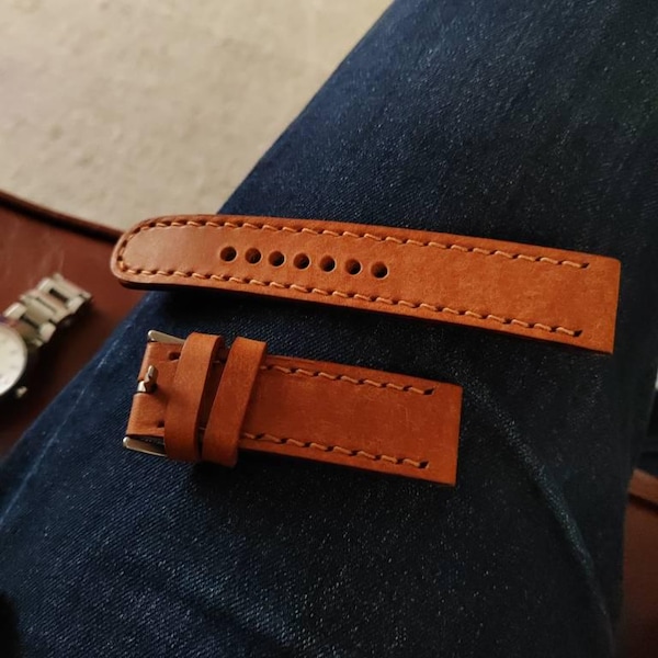 Buttero Leather Watch Strap, Orange Leather Watch Strap, 16mm, 17mm ...