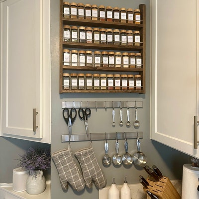 18 Wide Elegant 6-shelf Brass Rod Spice Rack Wall Mounted or Countertop ...