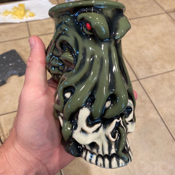 Cthulhu Tiki Mug: Hand-painted Green Octopus Skull Mug - Etsy