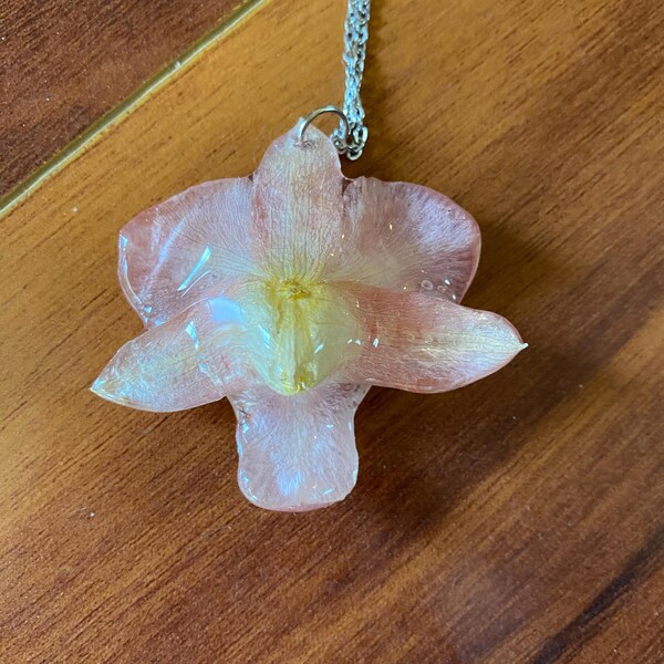 White Orchid Pendant and Tiny Spots - Real Orchid Resin Pendant ...