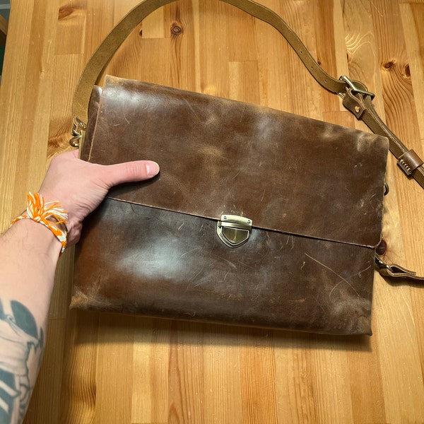 Brown Distressed Leather Computer Bag , Real Full Grain Leather Laptop ...