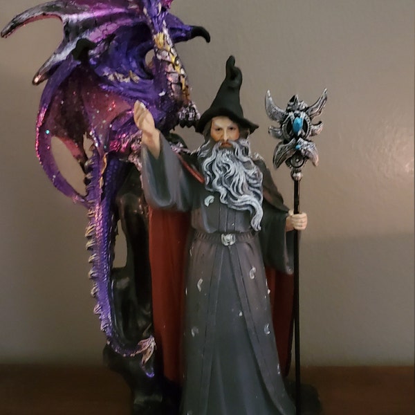 Wizard Magician Collectible Figurine Statue With Dragon - Etsy
