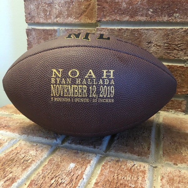 Personalized Football Birth Announcement, Baby Boys Gift, Engraved ...