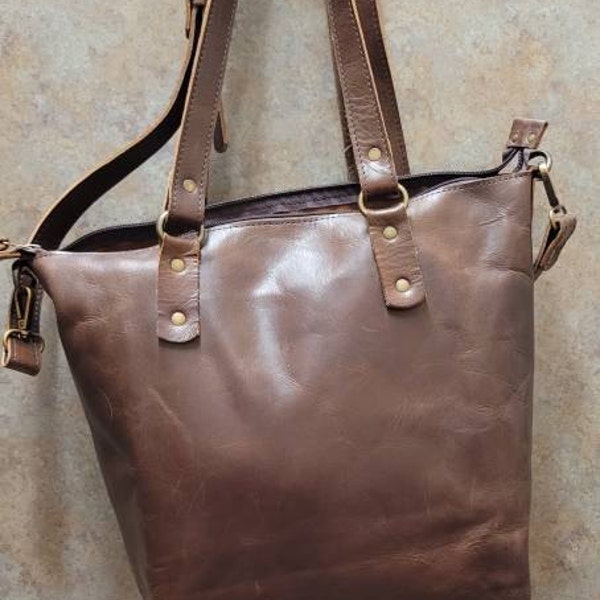 Custom Full Grain Leather Tote Bag - Handcrafted Rustic Purse With ...