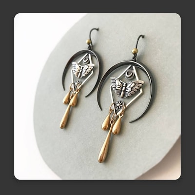 Inverted Crescent Moon Earrings With Circle, Inset Triangle, and Moss ...