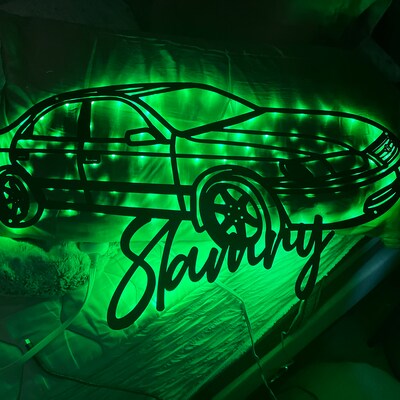 Custom Name Car Silhouette Metal Sign With Light, Car Metal Wall Art ...