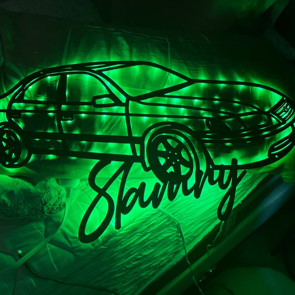 Custom Name Car Silhouette Metal Sign With Light, Car Metal Wall Art ...