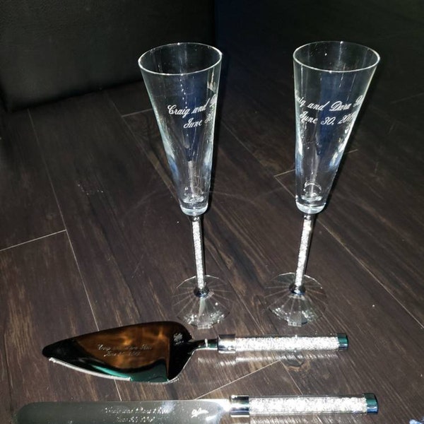 Crystal Diamond Wedding Cake Serving Set: Personalized Knife & Server ...