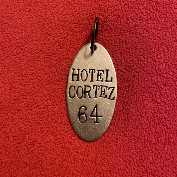 Custom Hand Stamped Hotel Room Key Tags - Brass Key Chain Fob - Brass ...