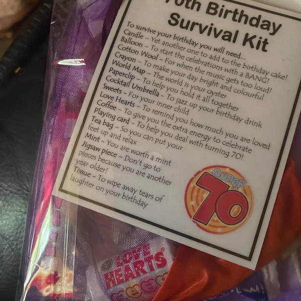 70th Birthday Survival Kit Novelty Gift - Fun 70th Birthday Gift, 70th ...